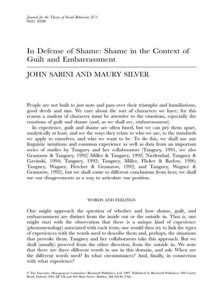 In Defense of Shame | PDF | Shame | Guilt (Emotion)