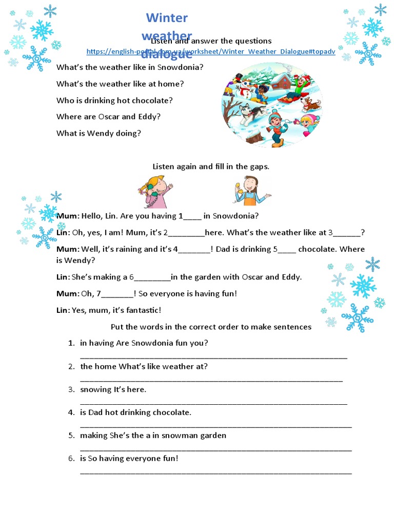 Winter Weather Dialogue Fun Activities Games - 132068 | PDF
