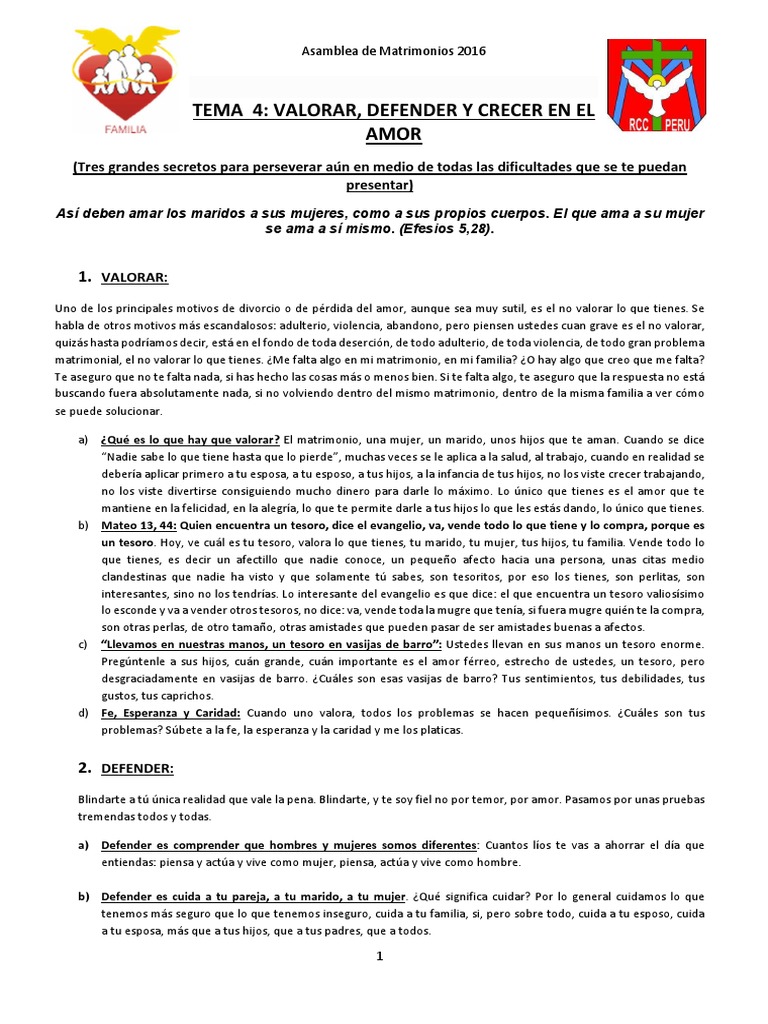 Resumen 4 - Valorar, Defender y Crecer en El Amor | PDF | Amor | Perdón