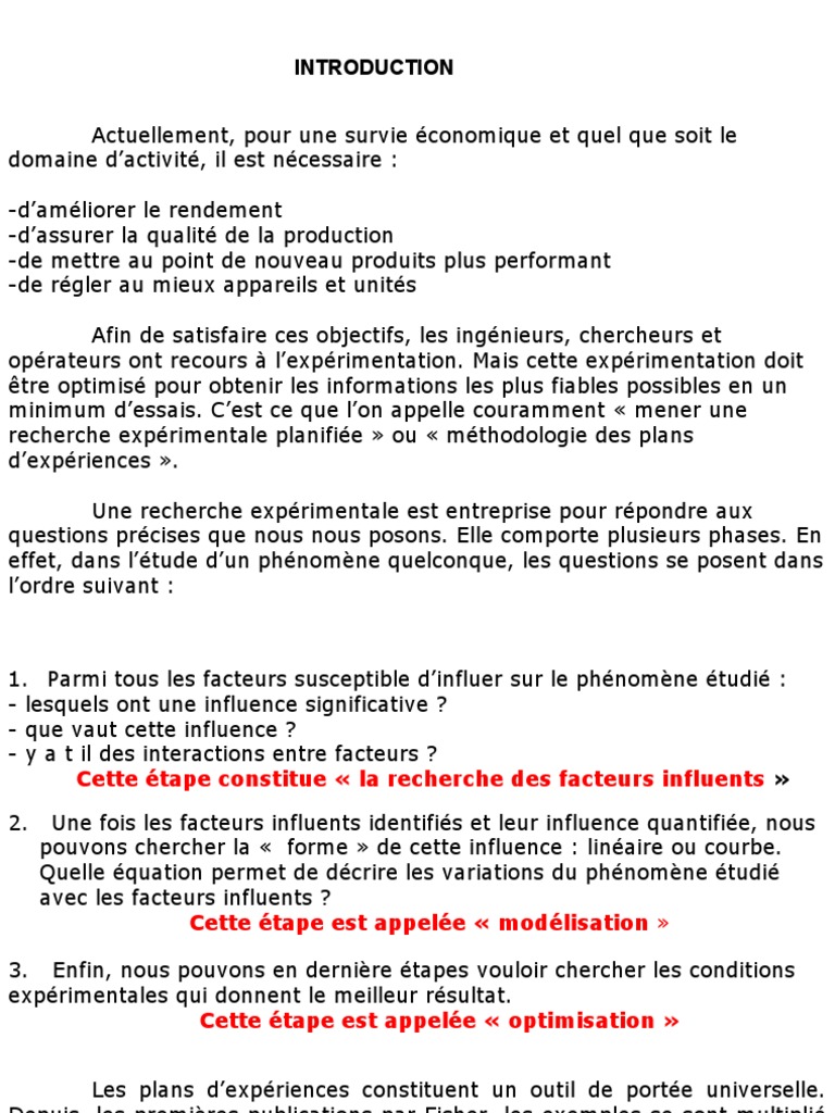 Plan D Exp FI | PDF | Expérience | Plan d'expériences