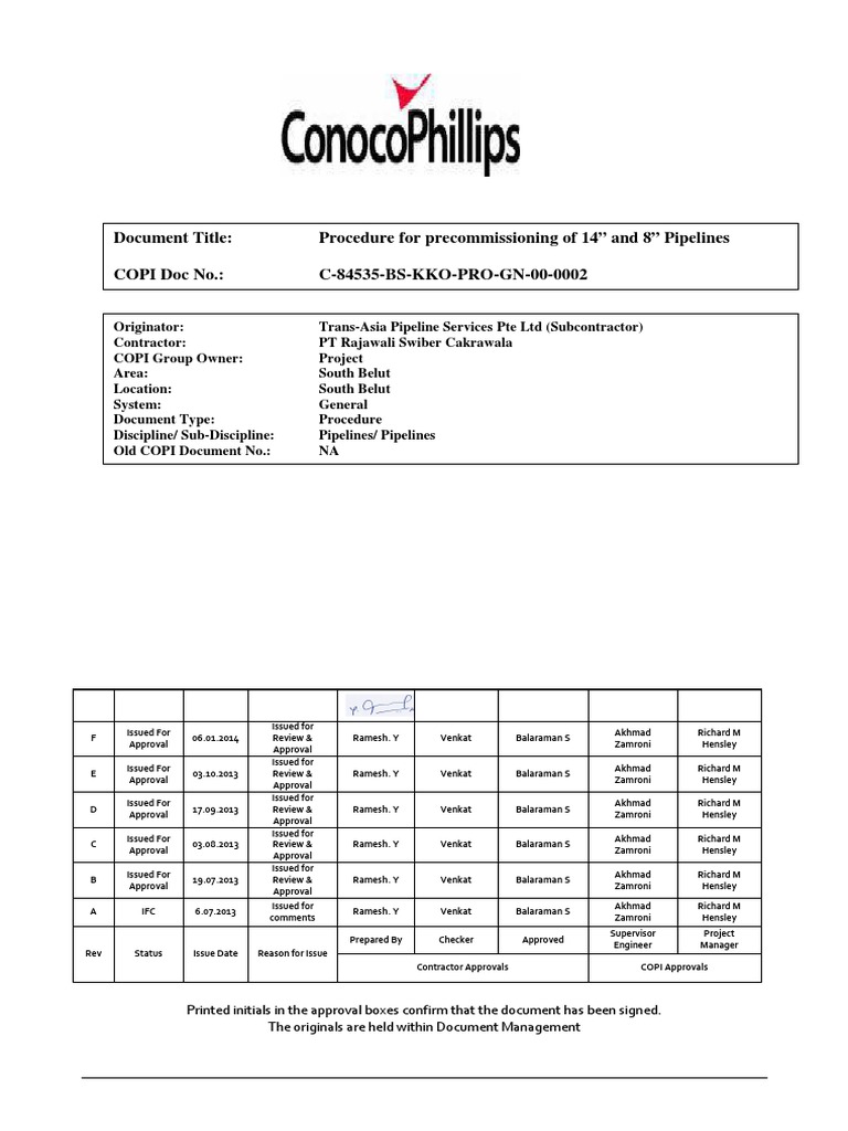 Precom Procedure For SOUTH BELUT REV0F | PDF | Pipeline Transport