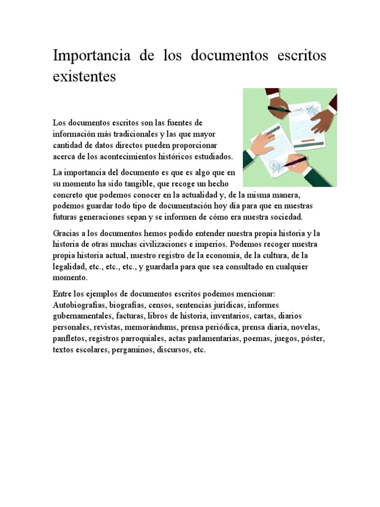 Importancia de Los Documentos Escritos Existentes | PDF