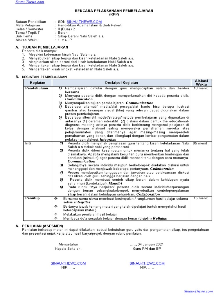 RPP Pai 1 Lembar Kelas 2 SM 2 k13 | PDF