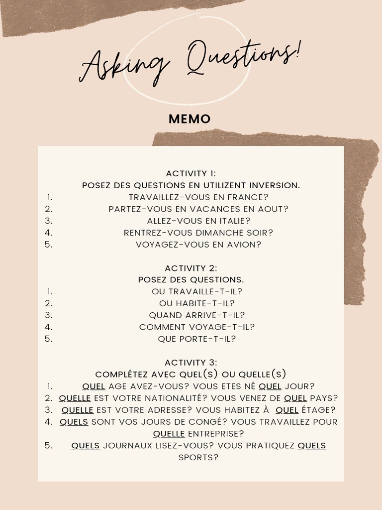 Asking Questions! Memo | PDF | Voyages | Arts du langage et discipline