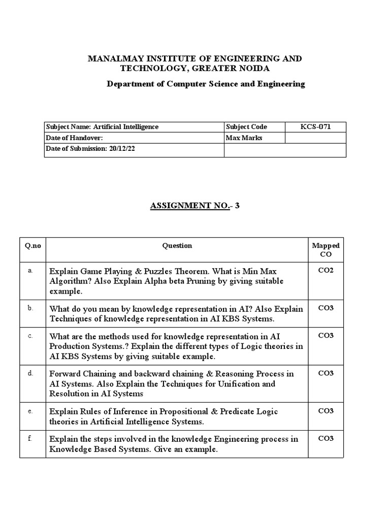 AI Assignment 3 | PDF