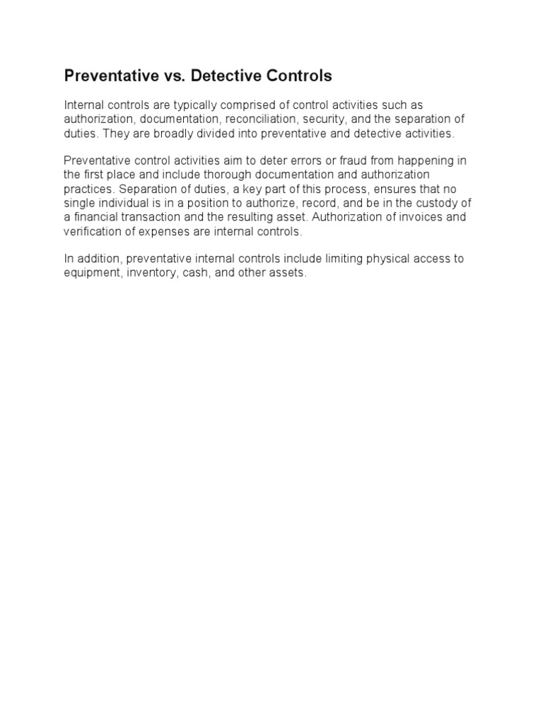 Preventative vs. Detective Controls | PDF