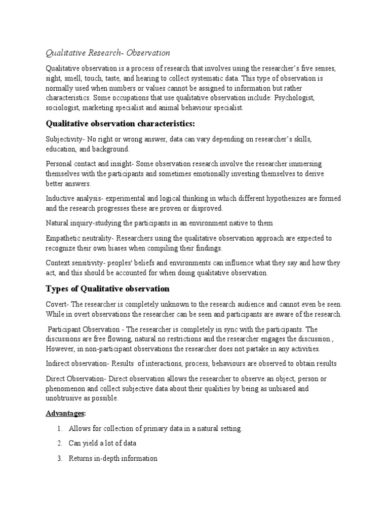 Qulaitative Observation | PDF | Observation | Qualitative Research