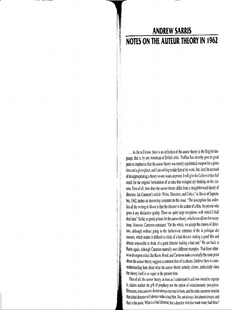 Notes On The Auteur Theory in 1962 - Andrew SARRIS | PDF