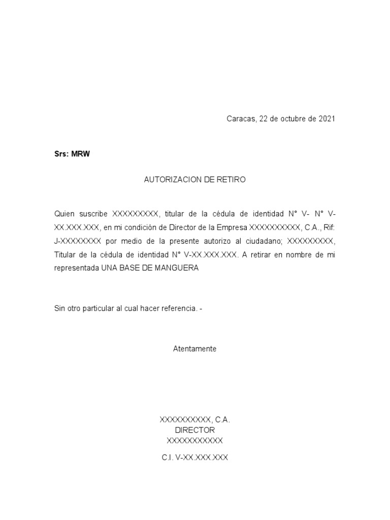 Autorizacion Retiro de Producto MRW | PDF