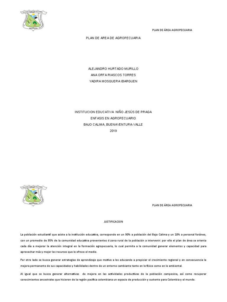Plan De Area 2019 Pdf Ecología Agroecología