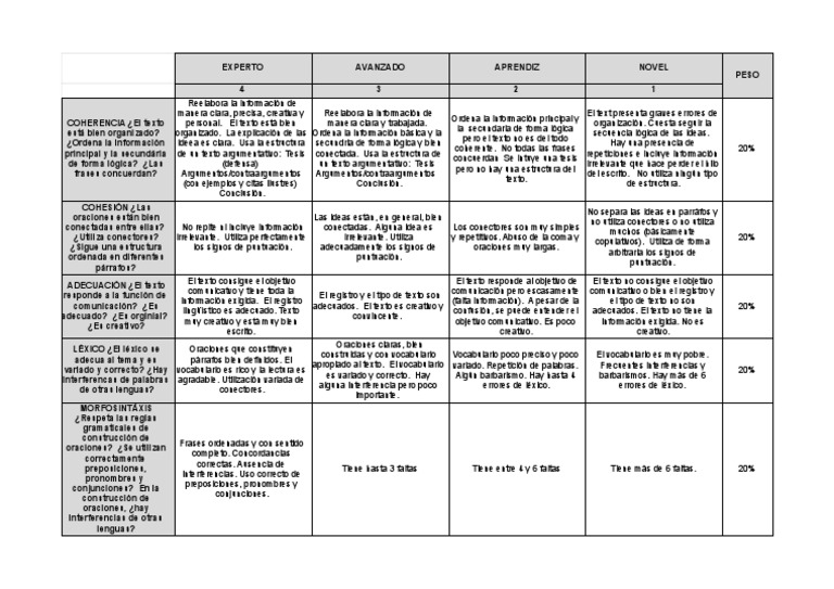 Rúbrica Texto Argumentativo | PDF | Léxico | Gramática