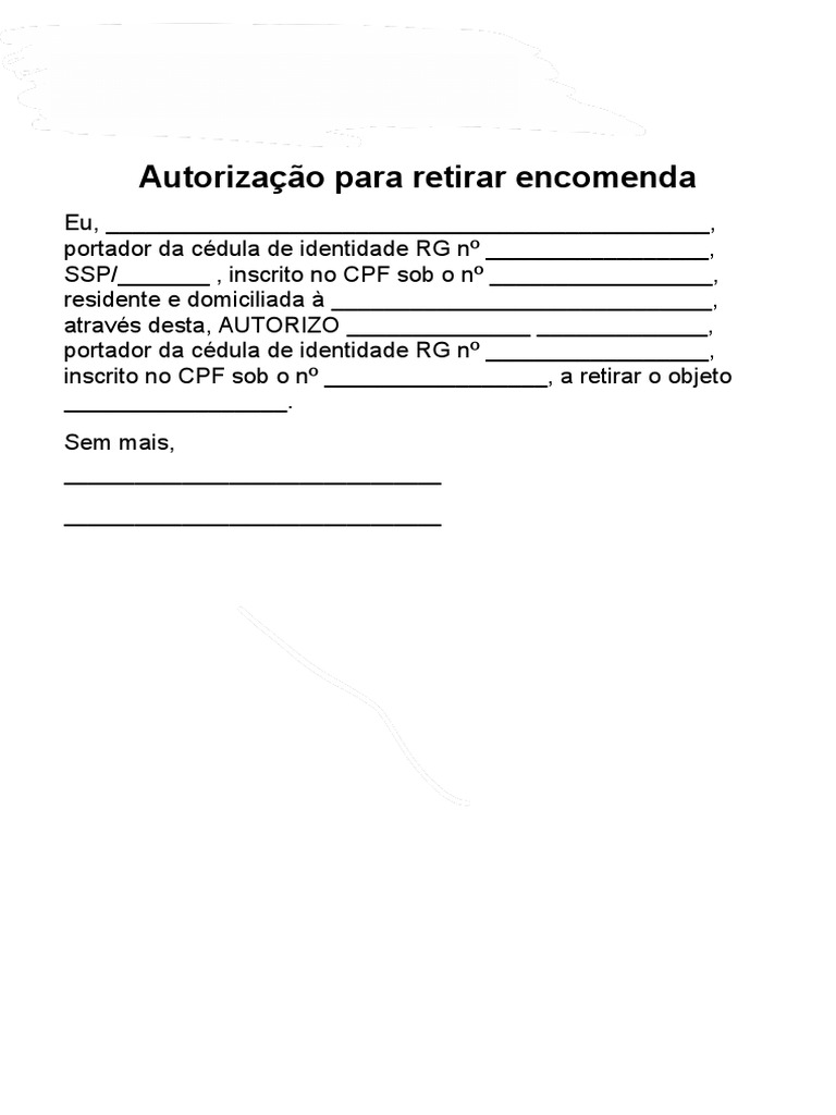 Modelo de Autorização para Outra Pessoa Retirar Sua Encomenda | PDF