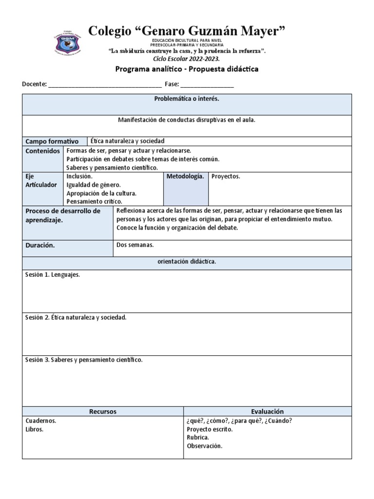 Formato Programa Analítico Propuesta Fase 5 | PDF