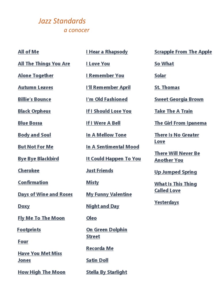 Essential Jazz Standards List | PDF