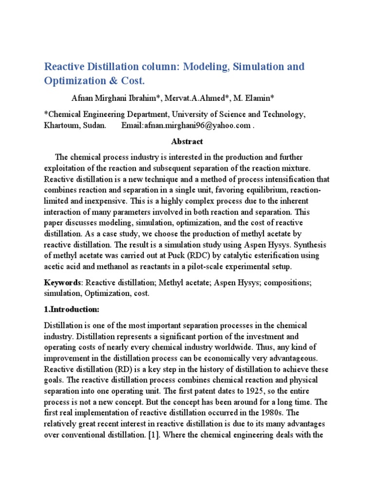 Reactive Distillation Paper | PDF | Distillation | Chemical Reactor