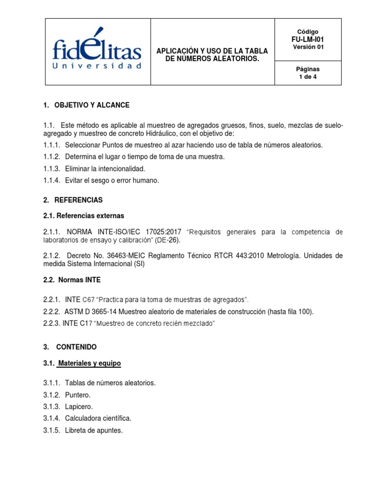 FU-LM-I01 Uso de La Tabla de Numeros Aleatorios | PDF | Muestreo ...