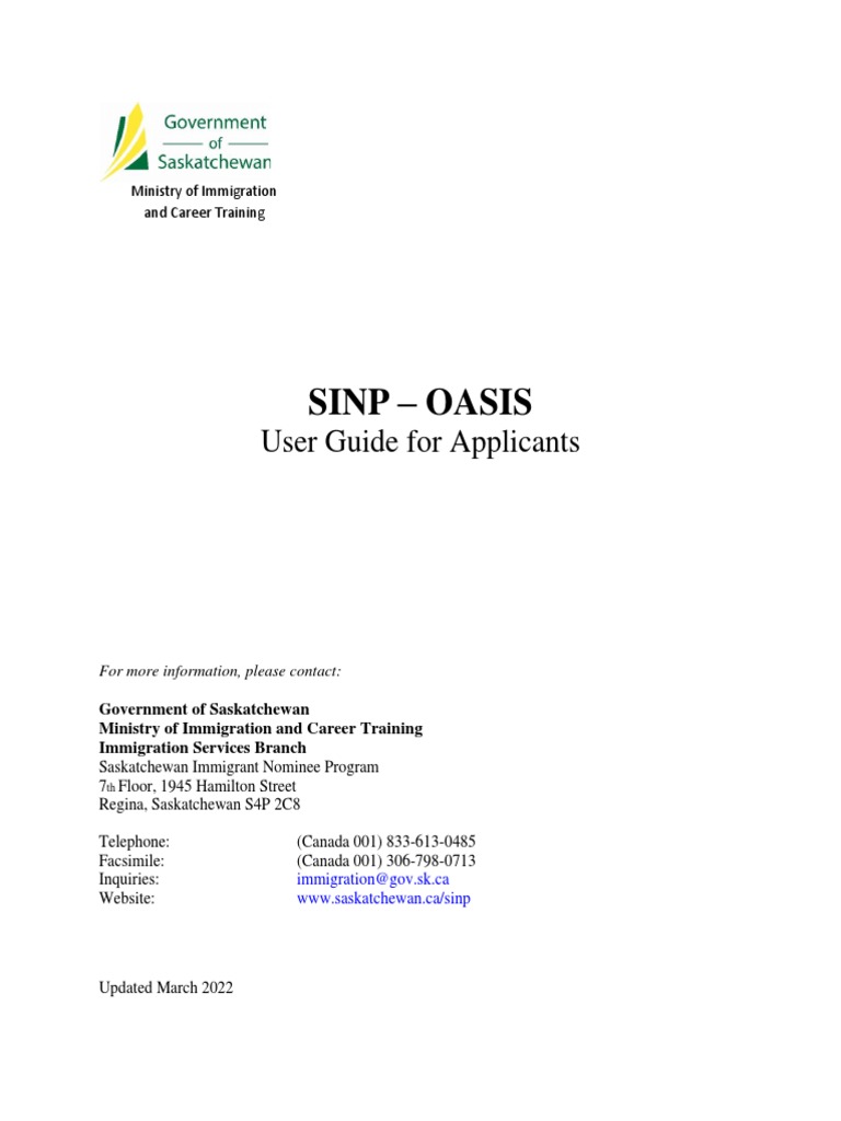 SINP OASIS User Guide For Applicants March 2022 | PDF | Password | User ...