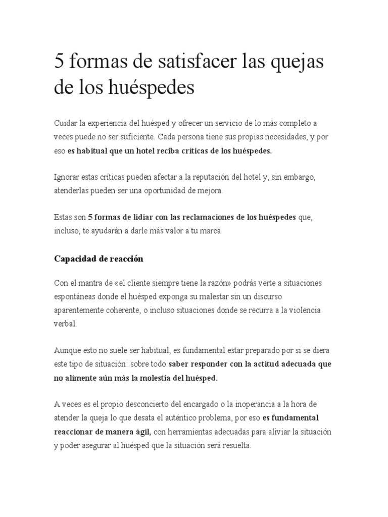 Estrategias para Quejas de Huéspedes | PDF | Hotel | Sicología