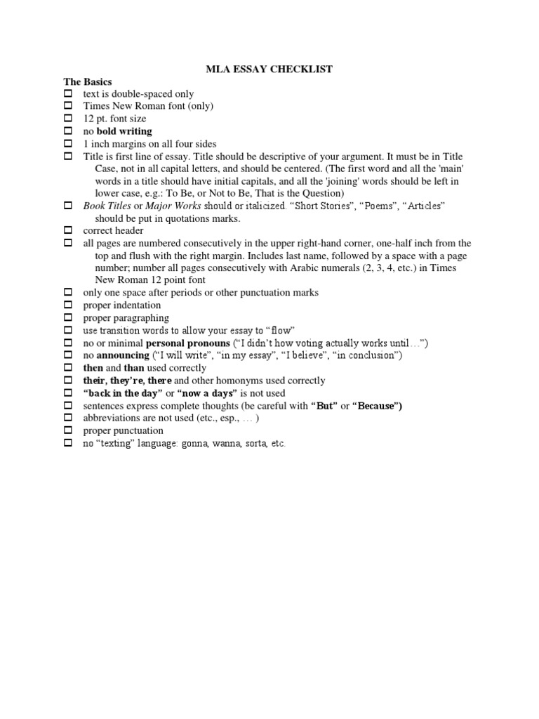 Mla Essay Checklist | PDF