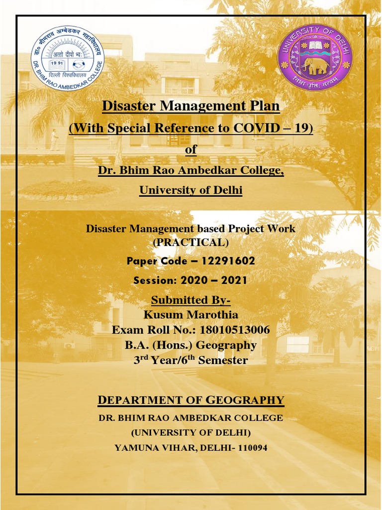 College Disaster Plan, Sem 6, 3rd Year by Kusum Marothia 1709-18 | PDF ...