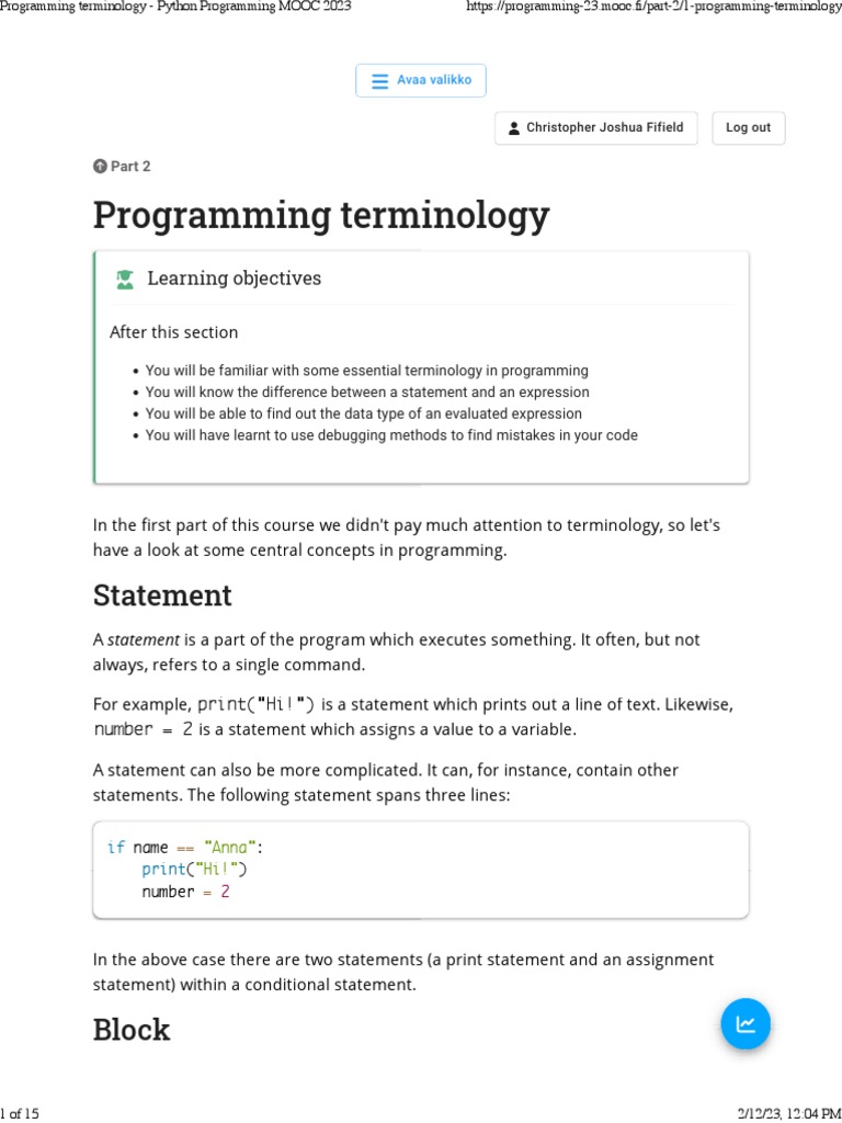 Programming Terminology - Python Programming MOOC 2023 | PDF | Parameter (Computer Programming ...
