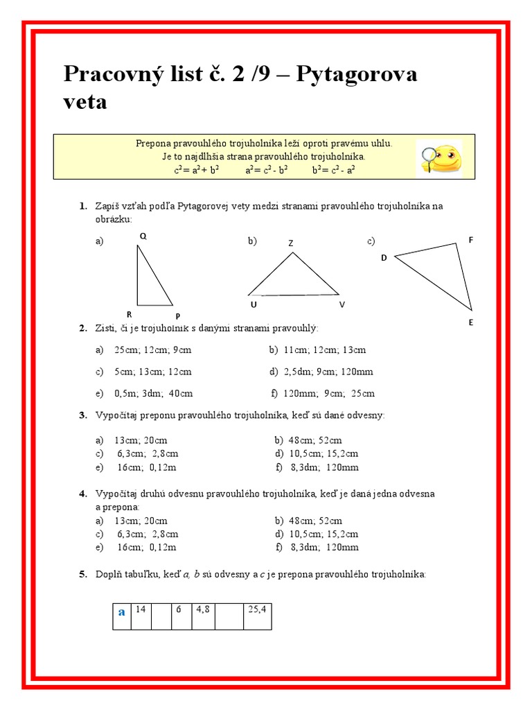 Matematika 9 - Úvodné Opakovanie - Pytagorova Veta | PDF