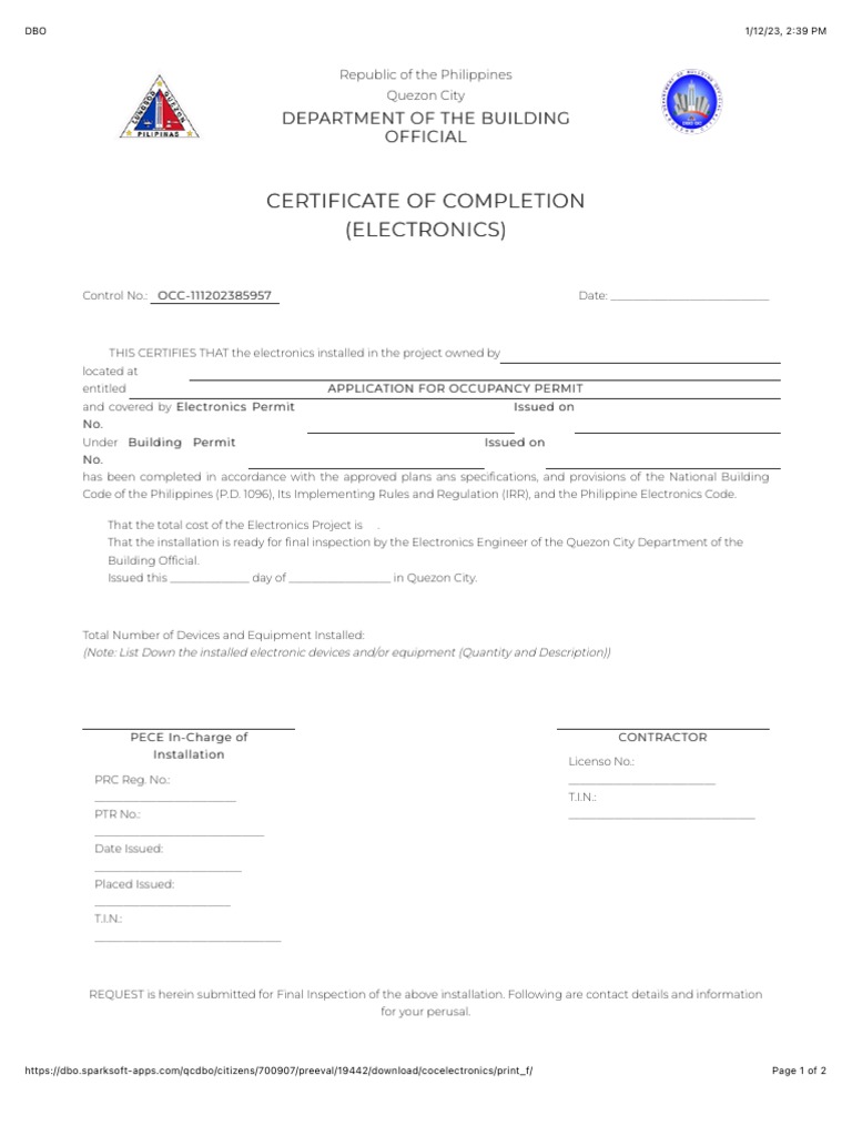 Electronics Completion Form | PDF | Finance & Money Management | Computers