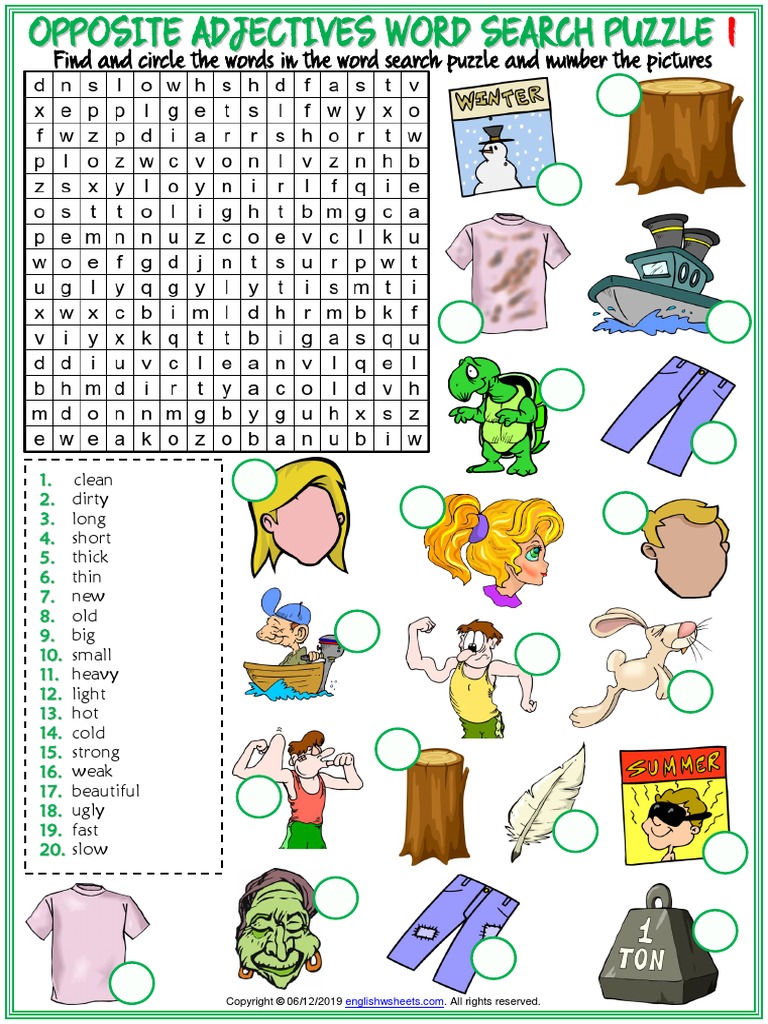 Opposite Adjectives Vocabulary Esl Word Search Puzzle Worksheets For ...