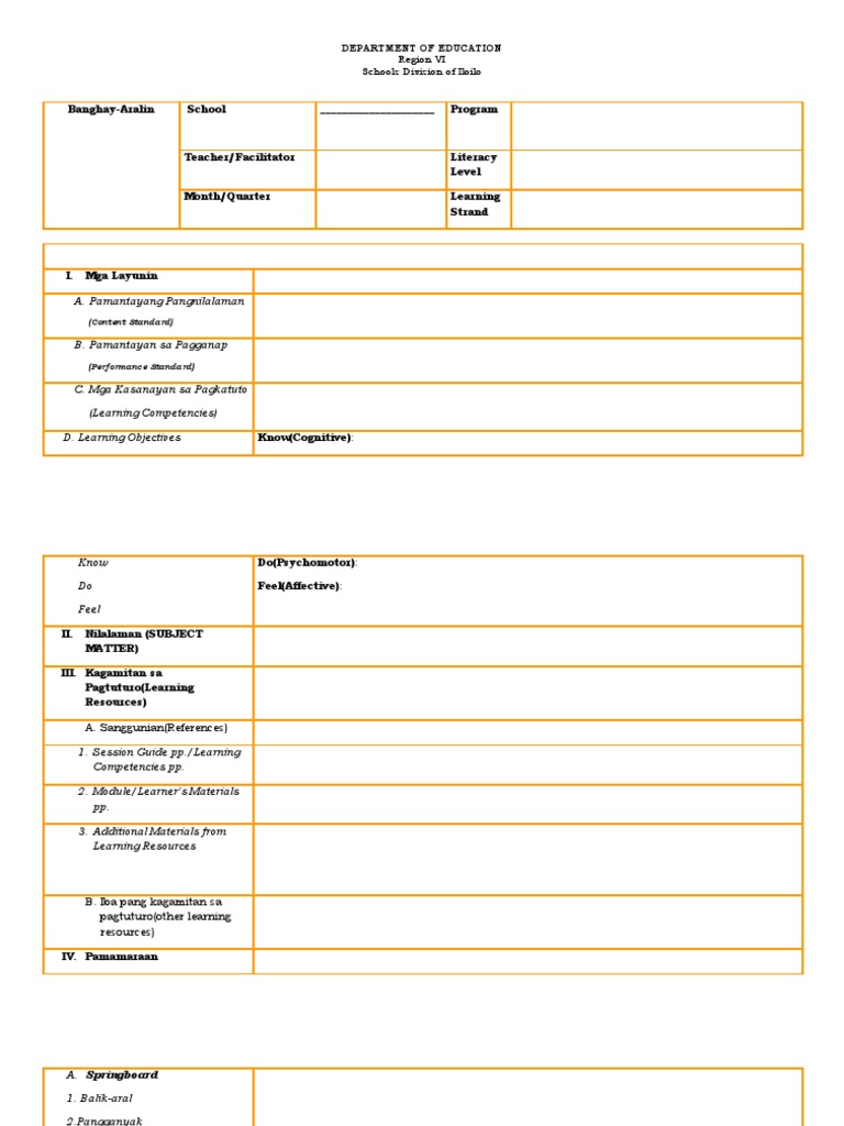 Lesson Plan Template Filipino | PDF