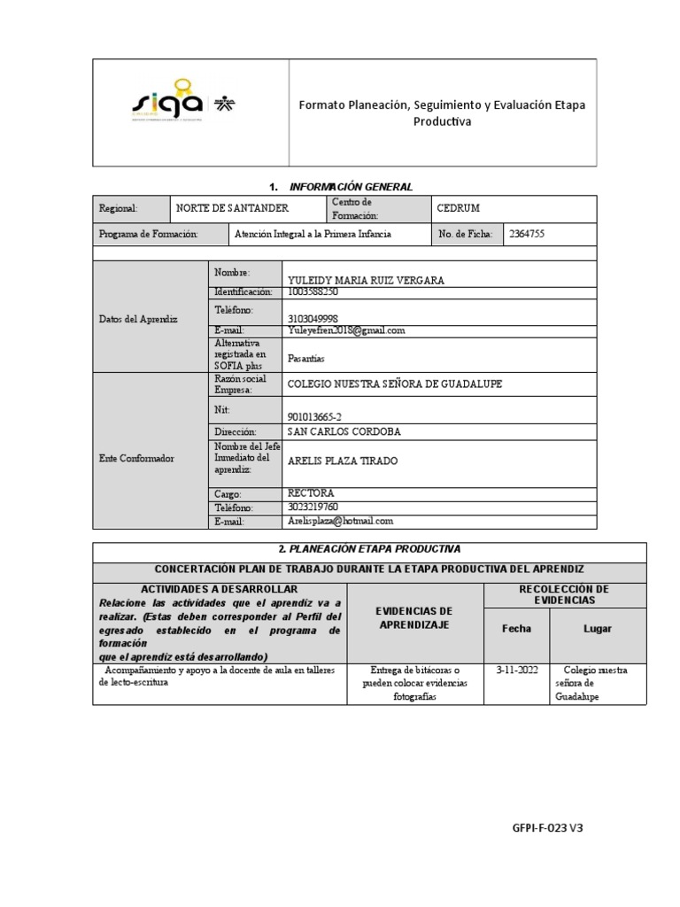 Formato de Seguimiento Yuleidy | PDF | Planificación | Evaluación