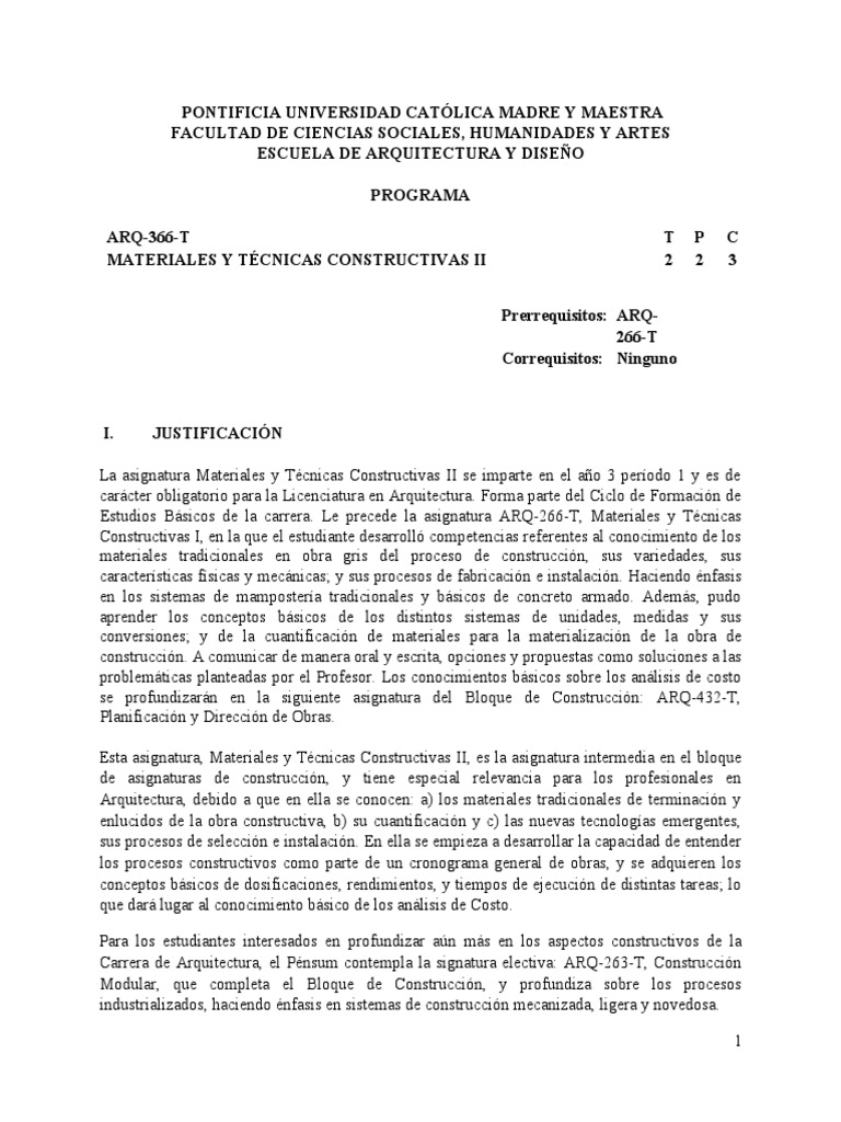 ARQ-366-T Materiales y Tecnicas en Construcción II | PDF