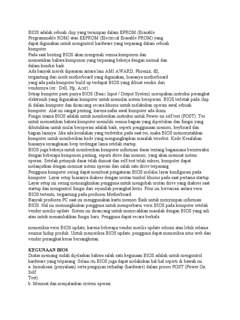 BIOS Adalah Sebuah Chip Yang Tersimpan Dalam EPROM | PDF | Komputer