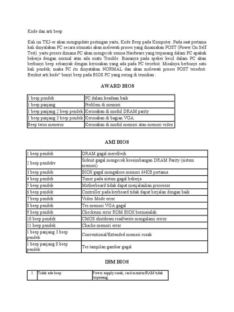 Kode Dan Arti Beep | PDF | Komputer