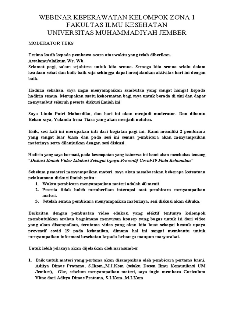 Teks Moderator Webinar Kesehatan | PDF