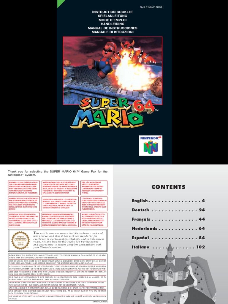 Super Mario 64 - Europe Manual - N64 | PDF | Video | Computing