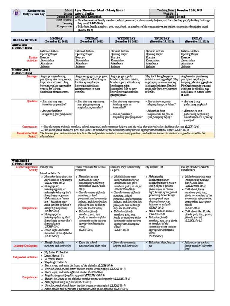 Kindergarten-DLL-MELC-Q2-Week 6 Asf | PDF
