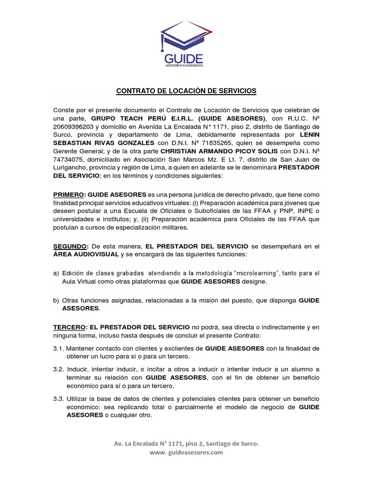 Contrato de Locación de Servicios 2 - Christian Armando Picoy Solis | PDF