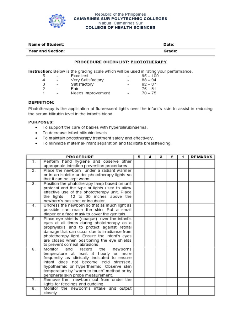 Phototherapy Checklist | PDF | Neonatal Intensive Care Unit | Infants