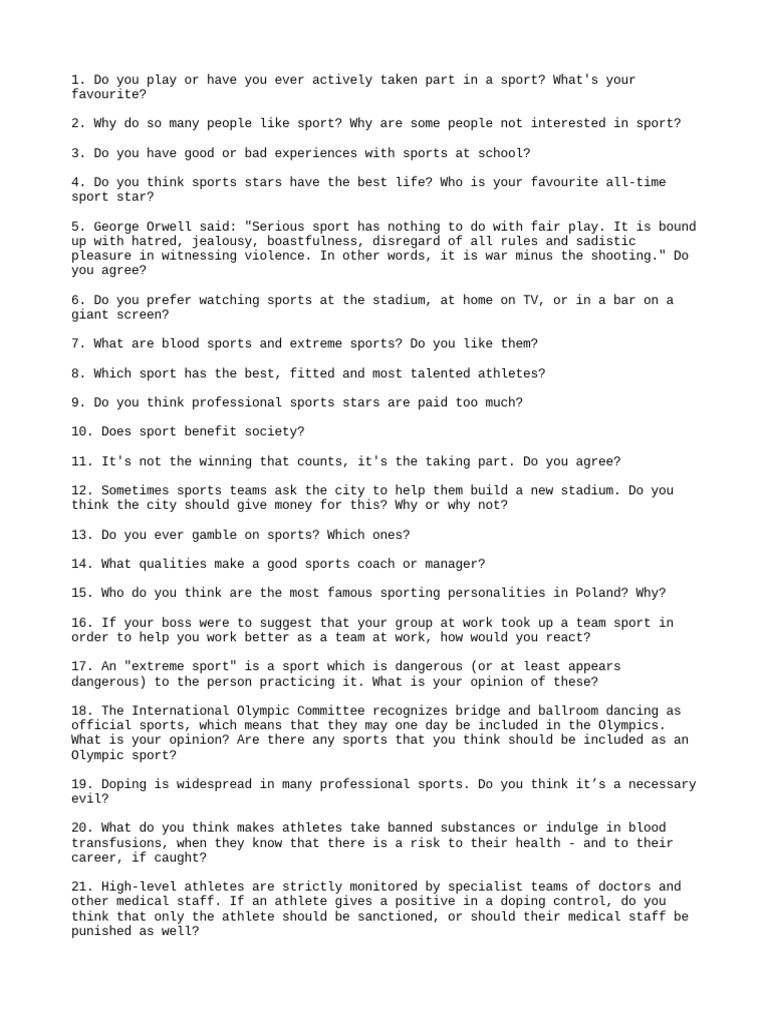 Sports Discussion Questions | PDF | Wellness | Lifestyle