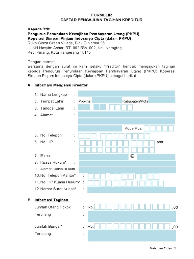 Formulir Pengajuan Tagihan | PDF