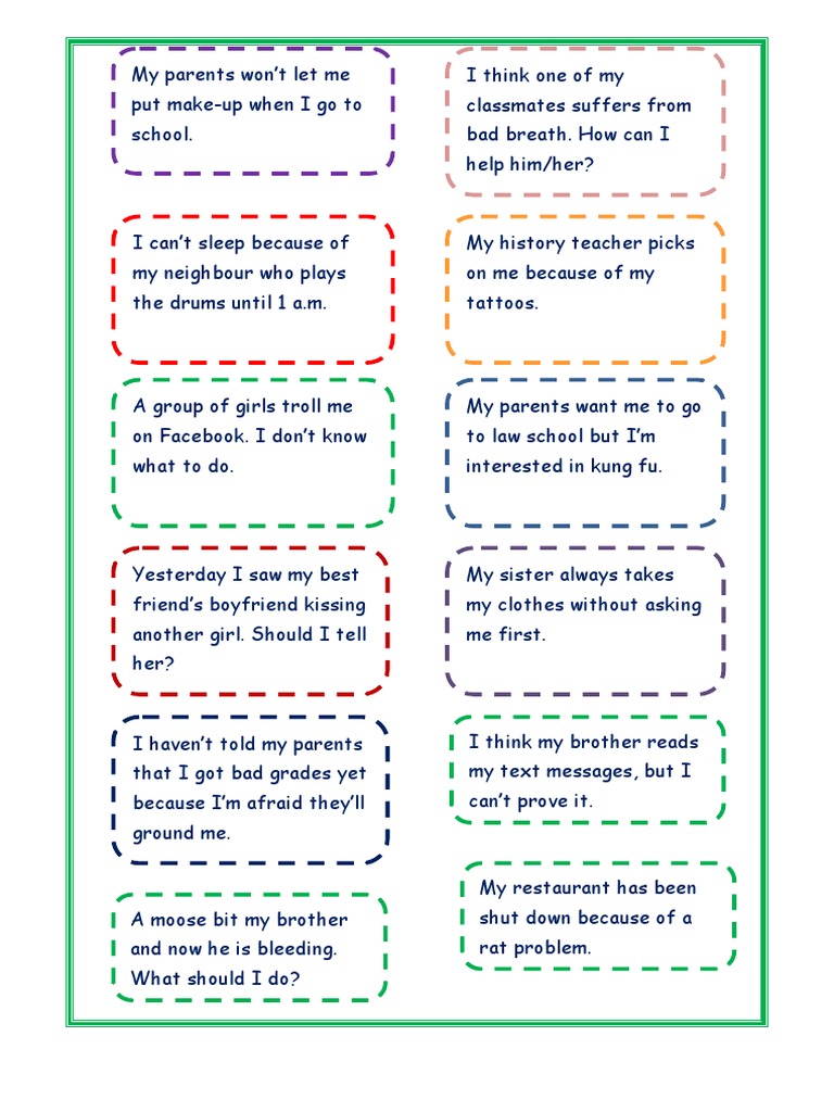 Giving Advice Problem Cards | PDF