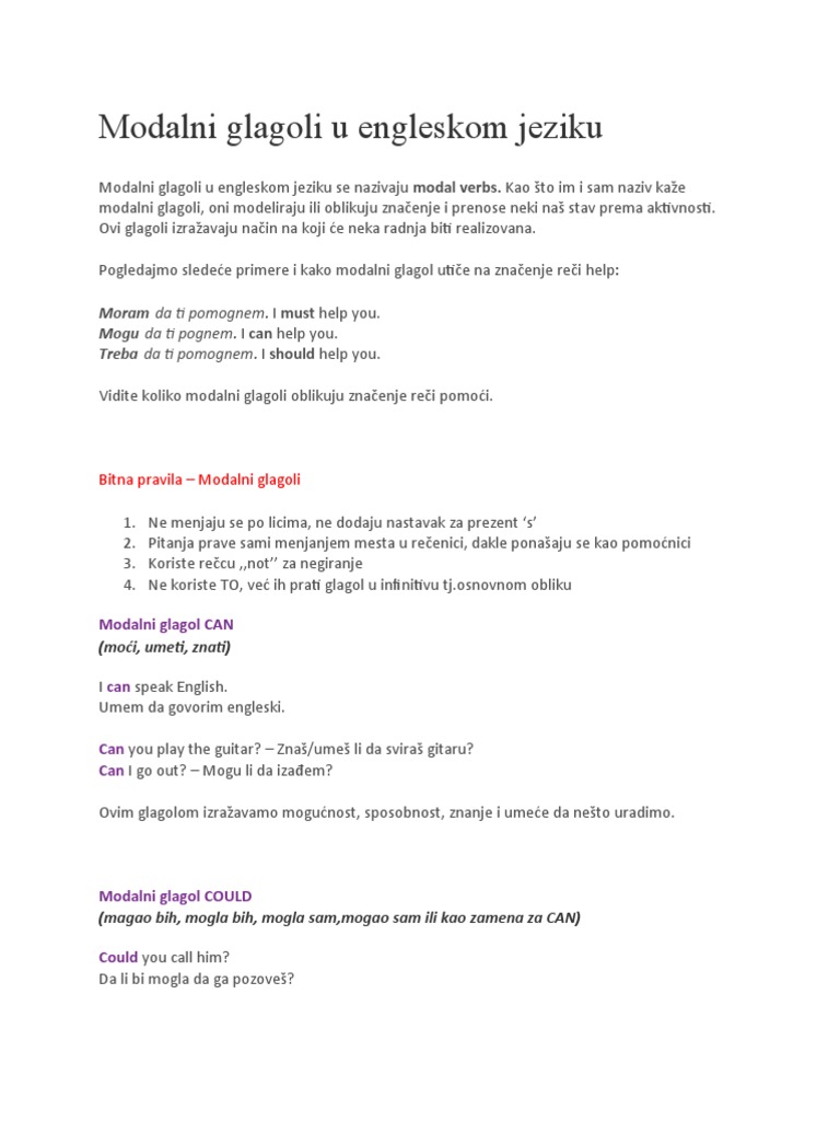 Modalni Glagoli U Engleskom Jeziku | PDF
