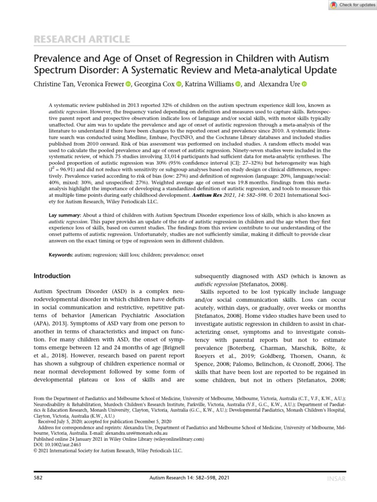 Autism Research - 2021 - Tan - Prevalence and Age of Onset of ...