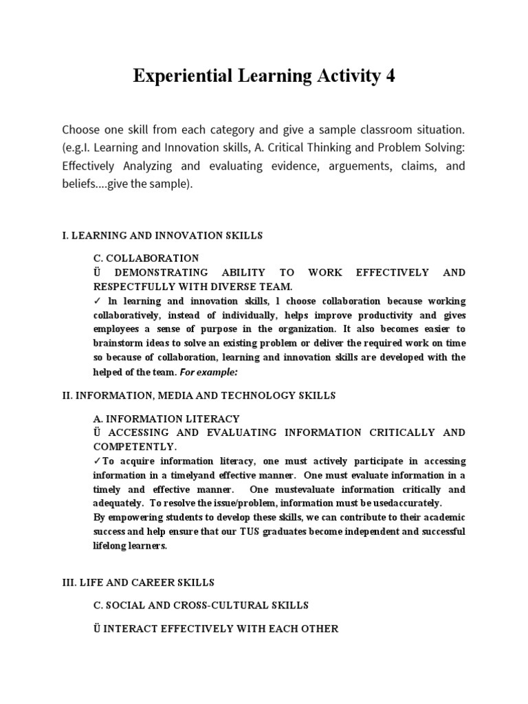 Experiential Learning Activity 5 | Download Free PDF | Learning ...