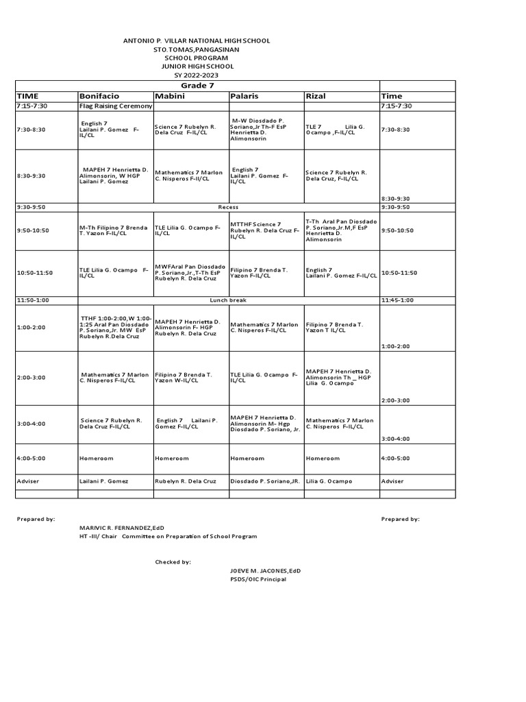School Program 22 23. 2nd Sem | PDF | Schools | Science