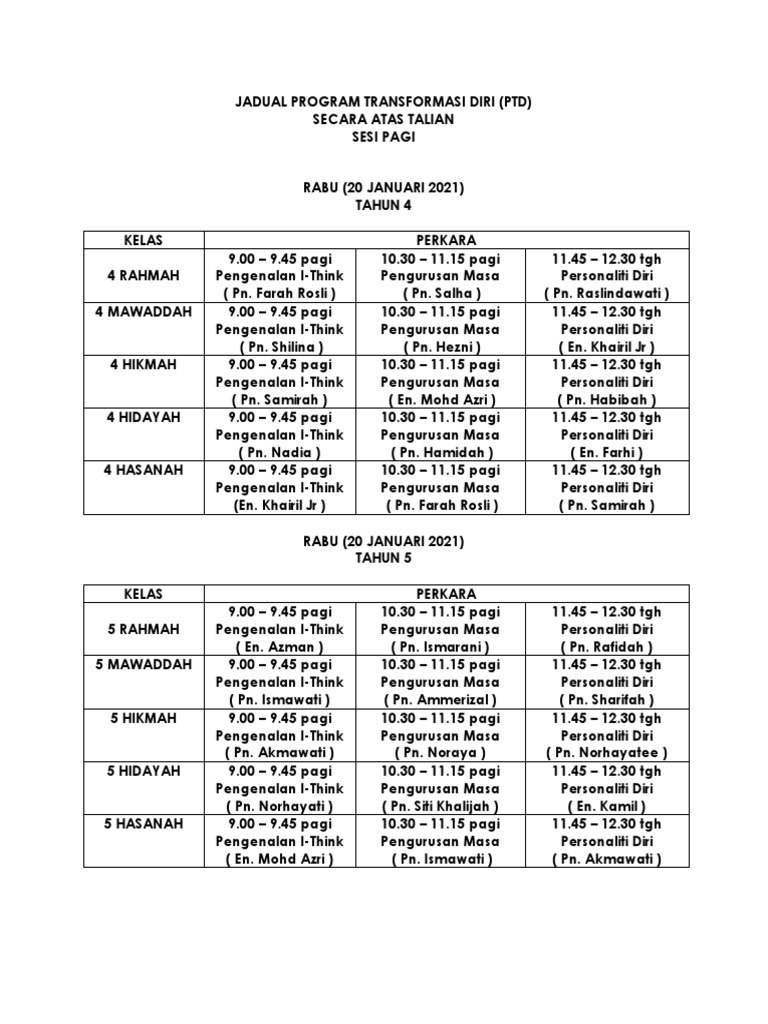 Jadual Program Transformasi Diri - Terkini-2 | PDF
