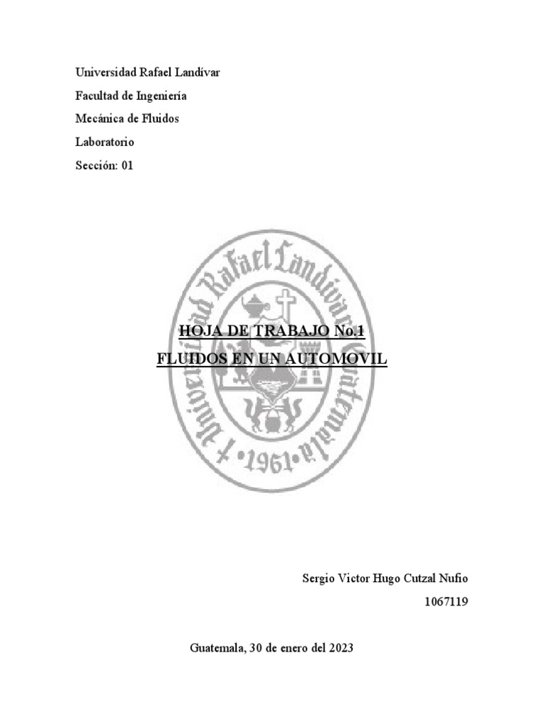 Reporte HT#1 Fluidos | PDF | Aceite de motor | Líquidos