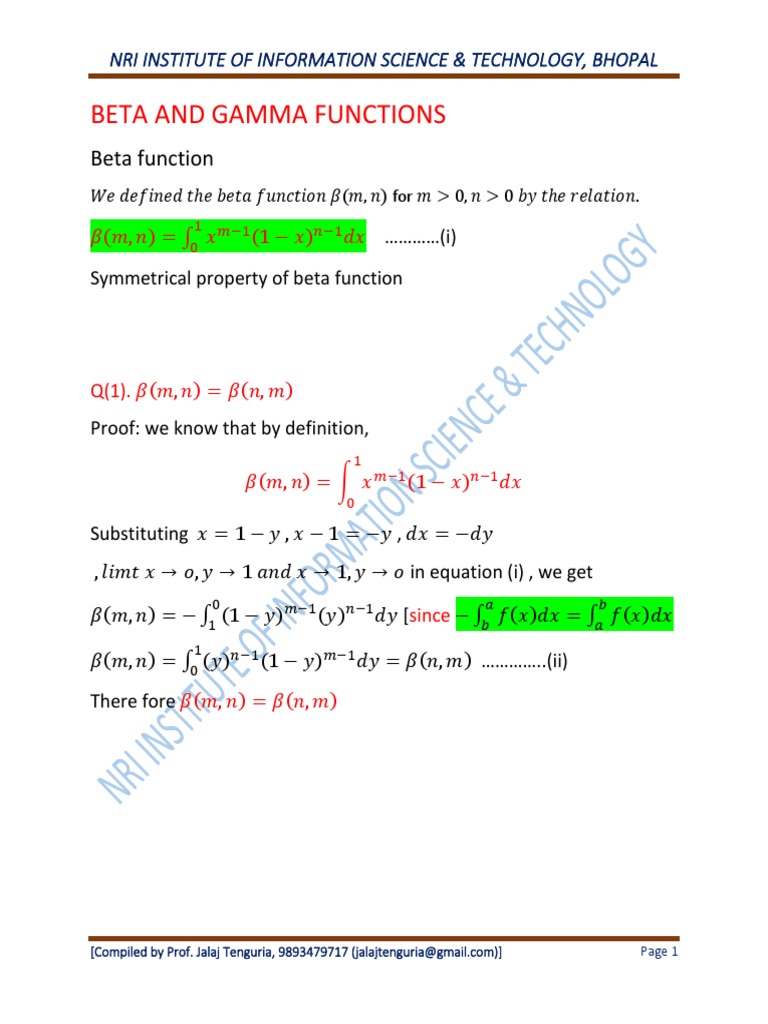 Beta & Gamma | PDF | Function (Mathematics) | Complex Analysis