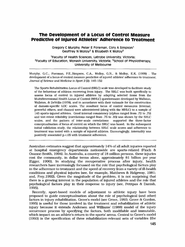 The Development of A Locus of Control Measure Predictive of Injured ...