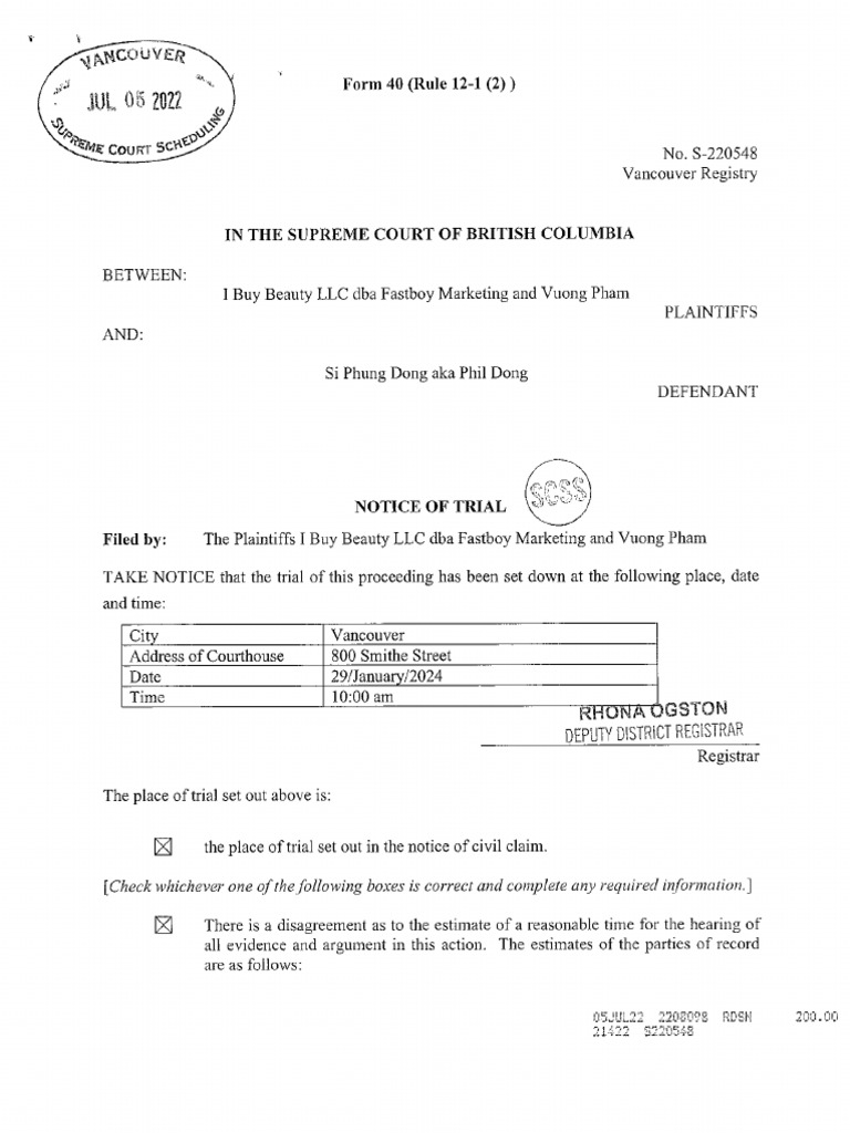 Notice of Trial | PDF
